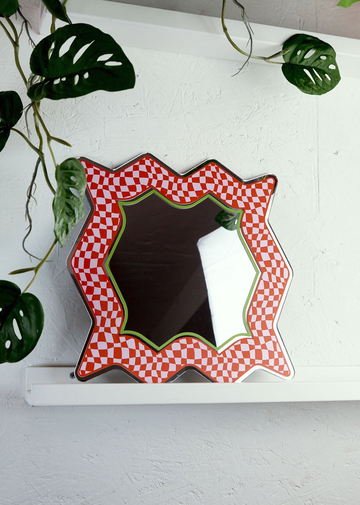 Spikey Checkerboard Mirror - Red/Pink/Green – PrintedWeird