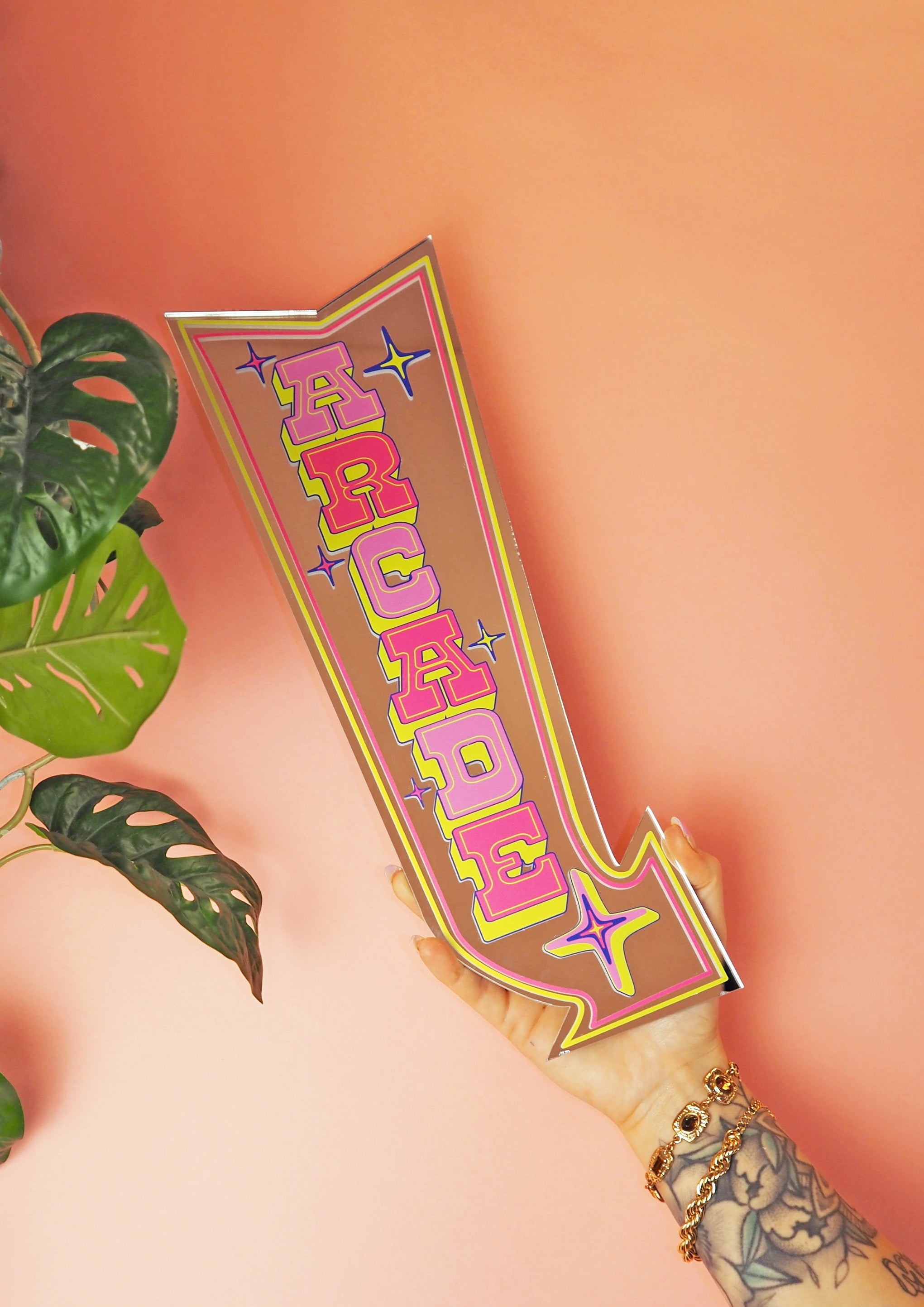 Retro Arcade Arrow Mirror - Green & Pink – PrintedWeird