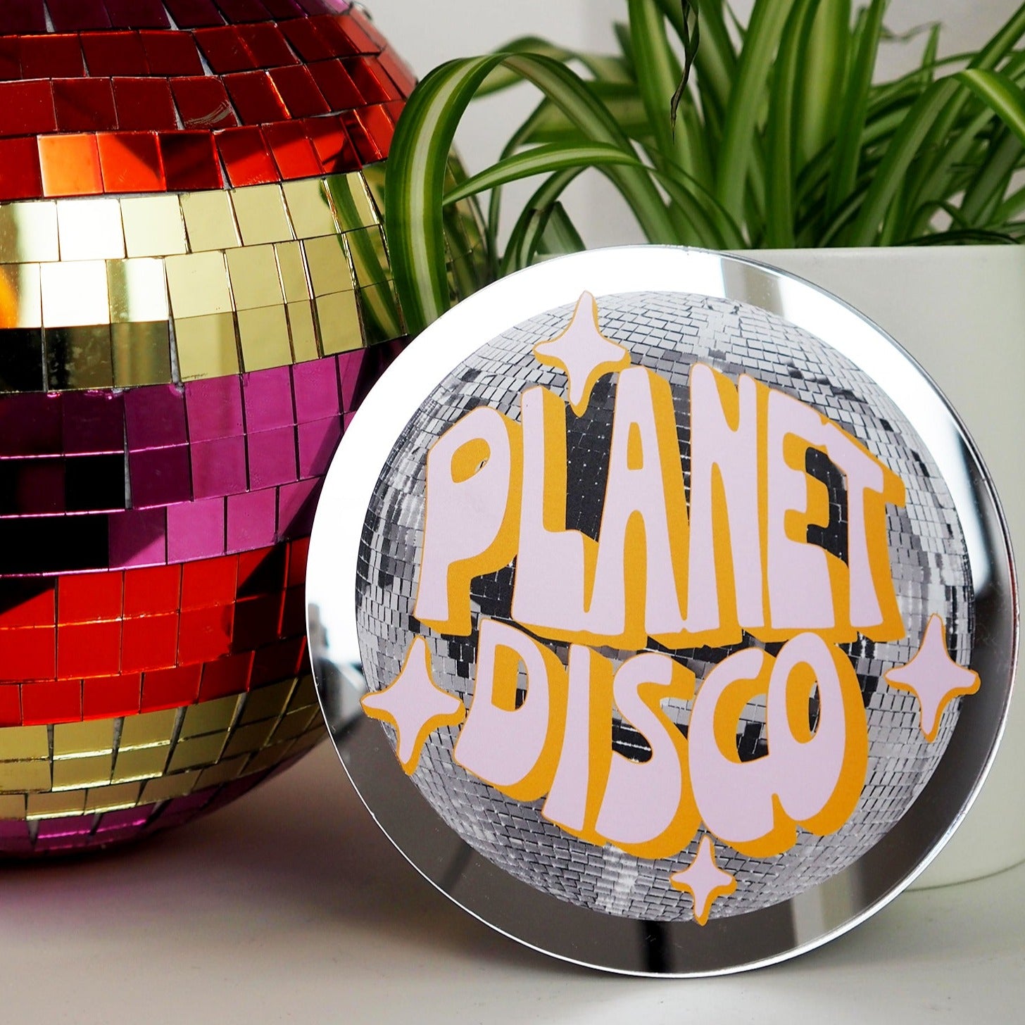 Orange & Pink Planet Disco Disc Mirror – PrintedWeird